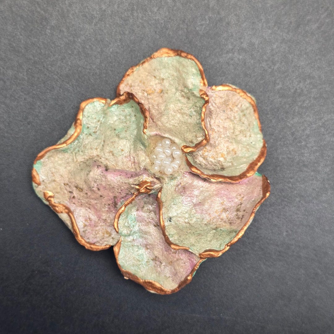 Paper Mache Flower Brooch Pastel Spring Colors Faux Pearls Vintage ...