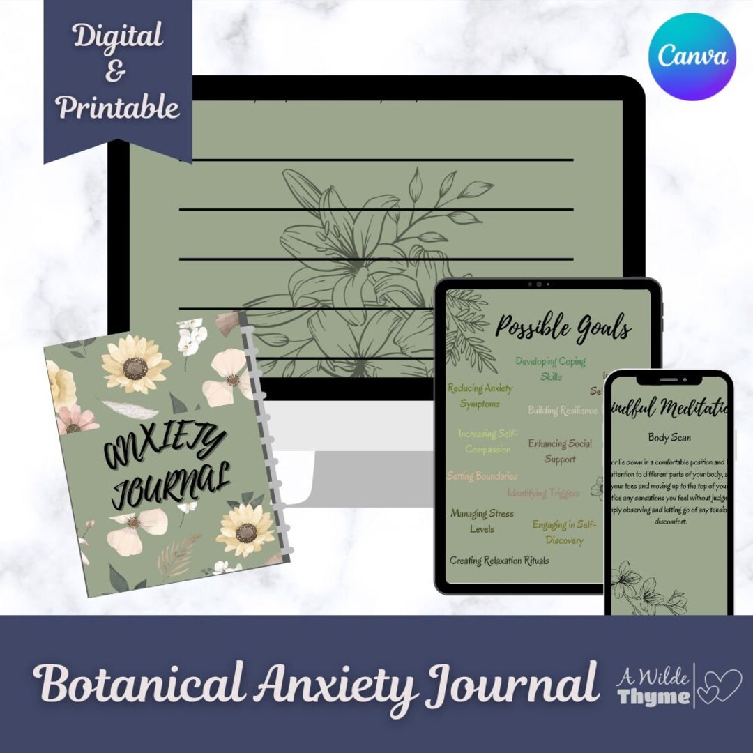 Botanical Digital Anxiety Journal Mental Health Digital Download ...