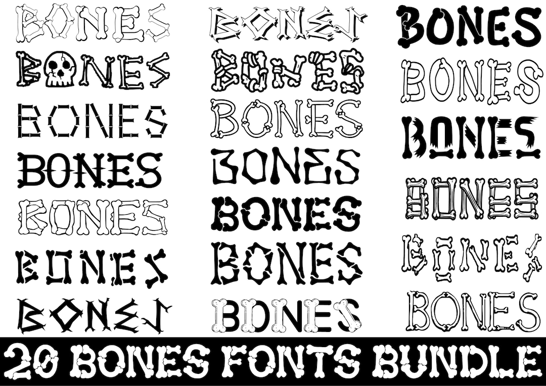 Instant Download ,20 Bones Fonts Bundle-20 Different Bones Alphabets ...