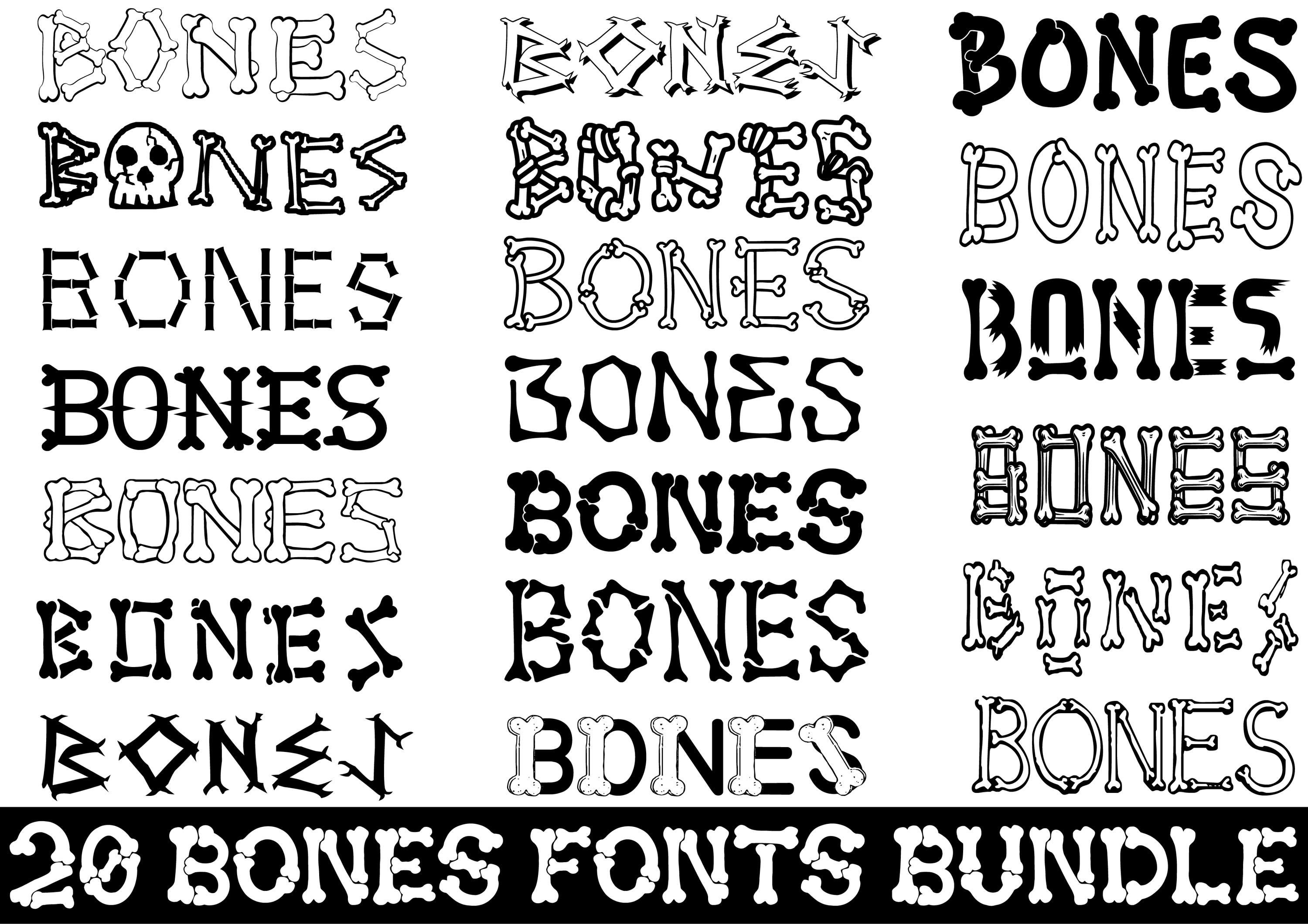 Instant Download ,20 Bones Fonts Bundle-20 Different Bones Alphabets ...