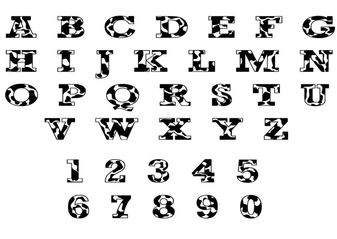 Happy Cow Font, Cow Alphabet Farmhouse Font SVG, Cow Skin Font Svg Cow ...