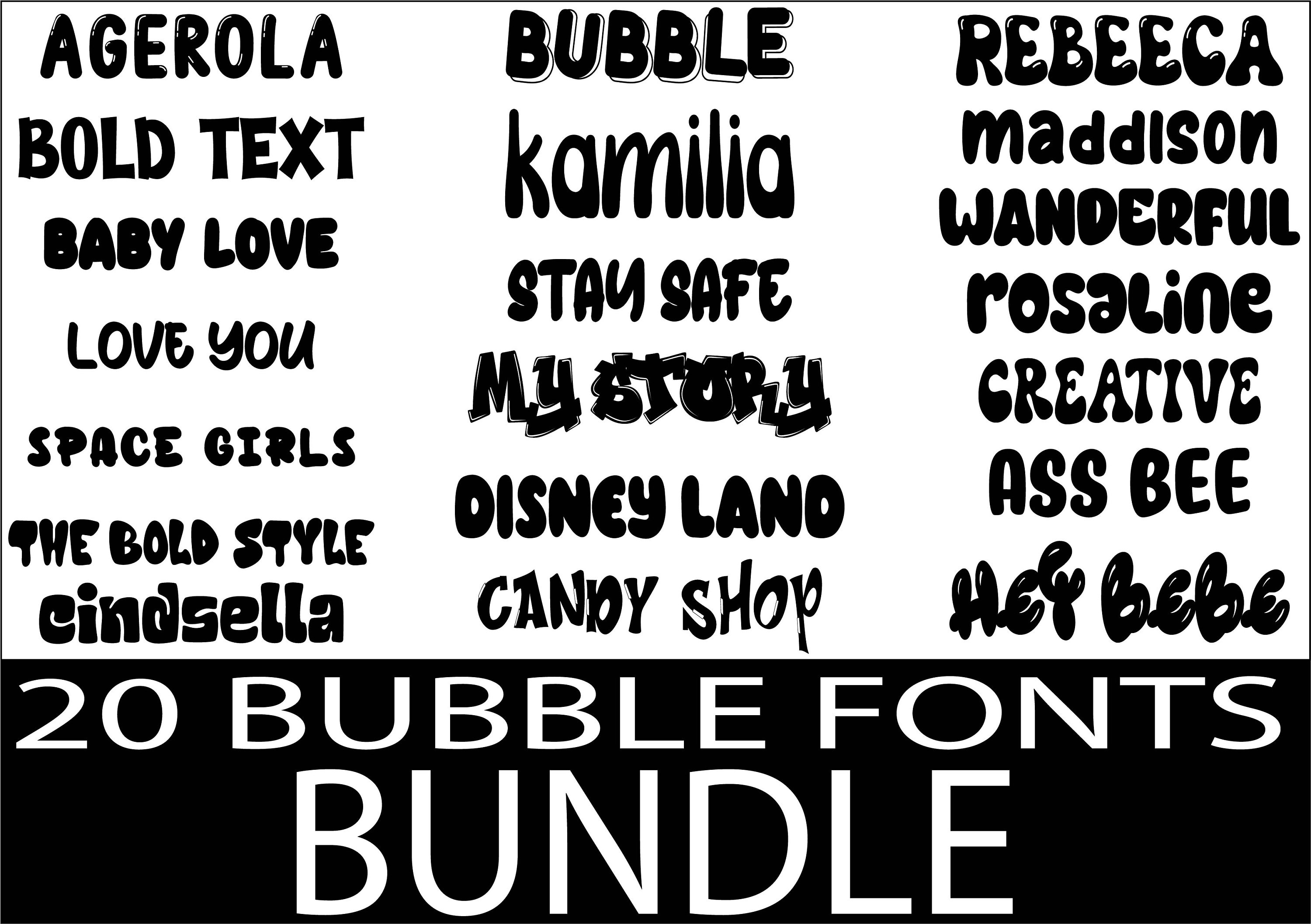 20 Bubble Fonts Bundle , Bubble Font - Bold Handwritten Font, Smooth ...