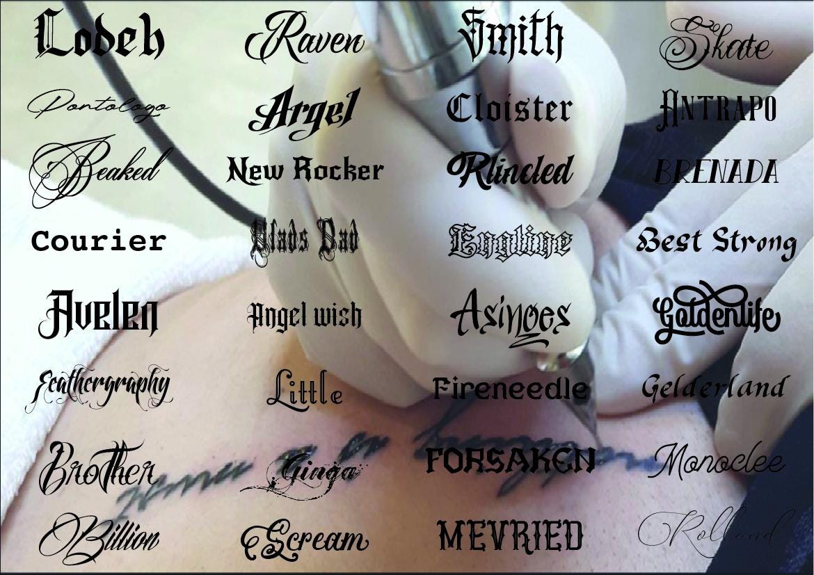 32 Premium Tattoo Font Bundle: Professional Fonts for Artists, Bubble ...