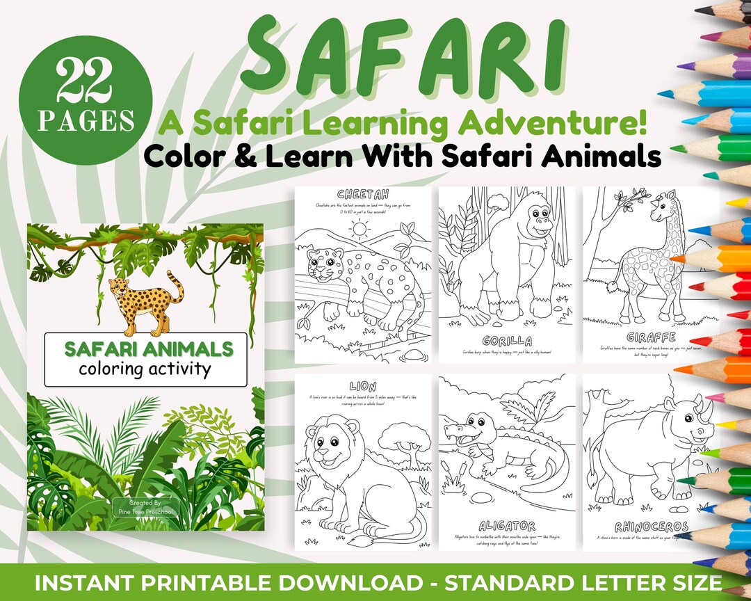 Safari Animal Coloring Pages: Educational Preschool Printables (PDF ...
