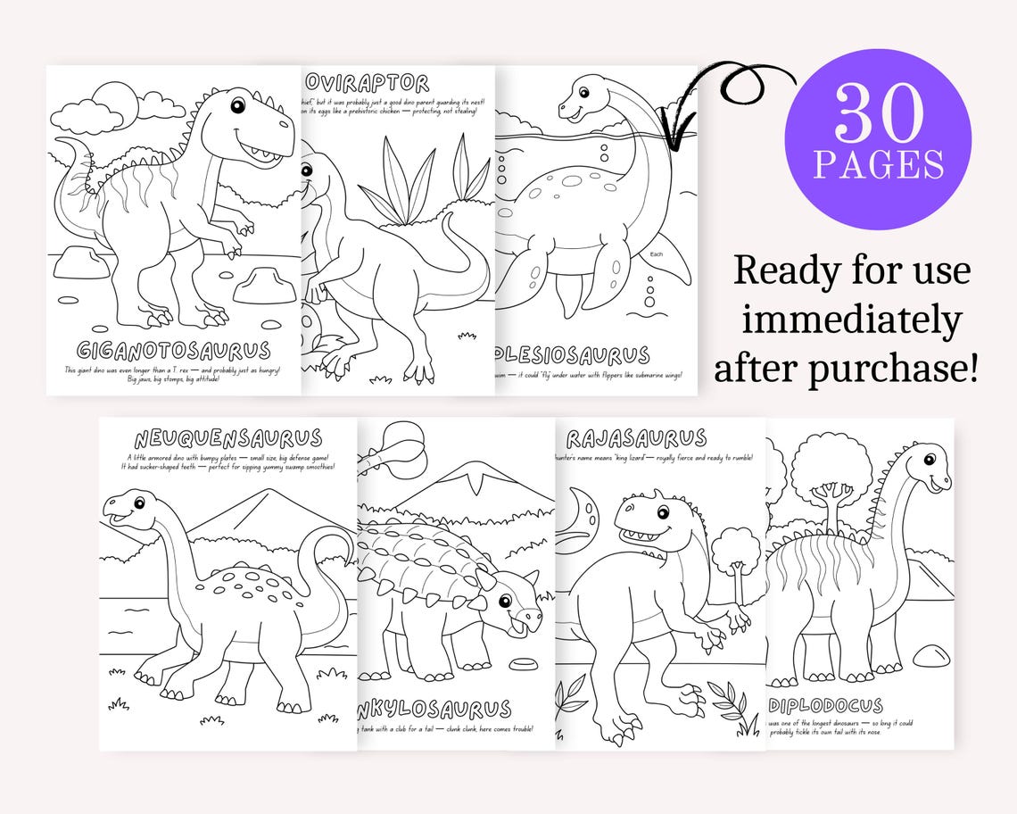 Dinosaur Coloring Pages: Fun Facts, Educational Kids Activity (PDF ...