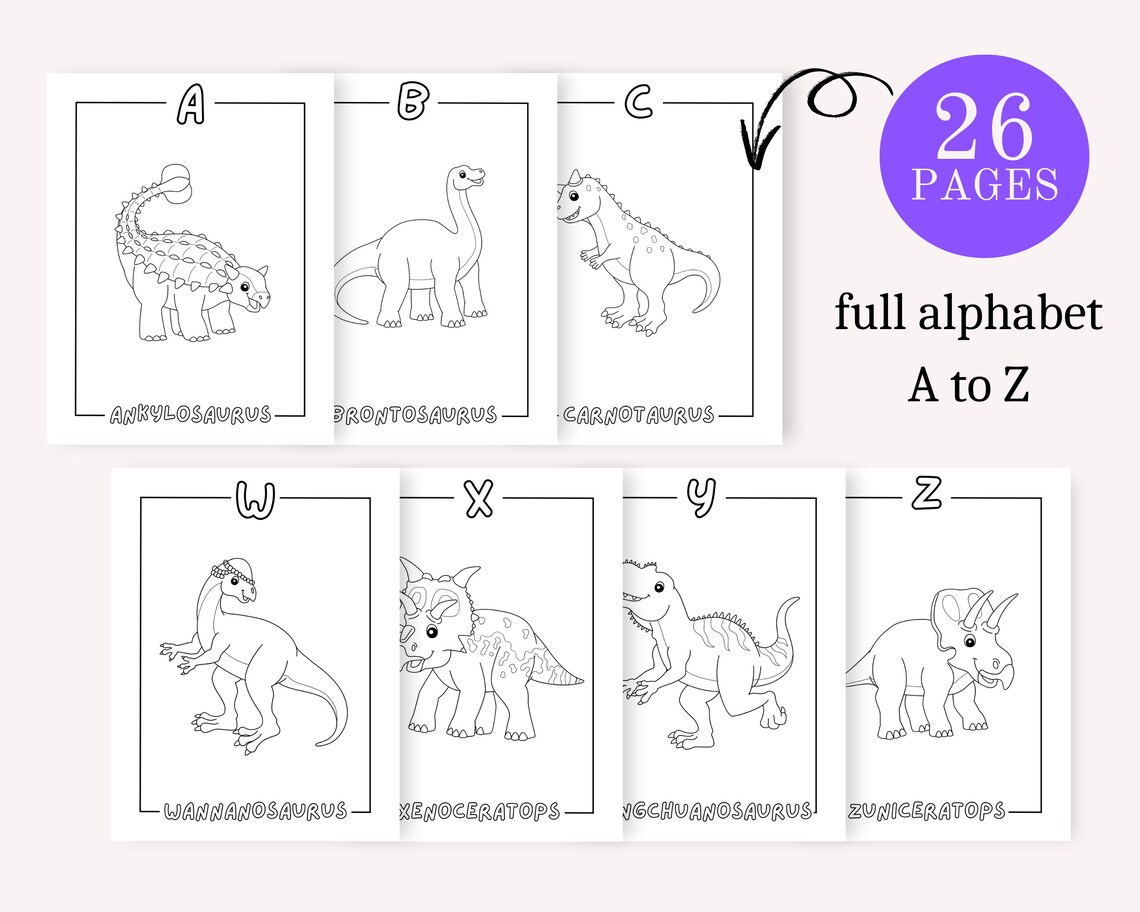 Dinosaur Alphabet Coloring Pages: A-Z Printable Learning Activity (PDF ...