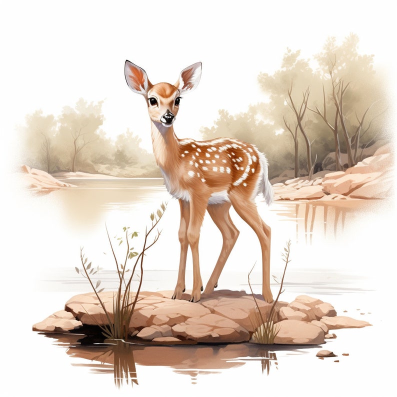 Watercolor Fawn Clipart - 21 High Quality Jpgs , Digital Download ...