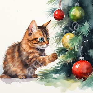 Watercolor Cat Christmas Tree Ornament 12 High-quality Jpgs Clipart ...