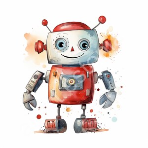 Watercolor Cute Robot 10 High-quality Jpgs Clipart 300dpi , Digital ...