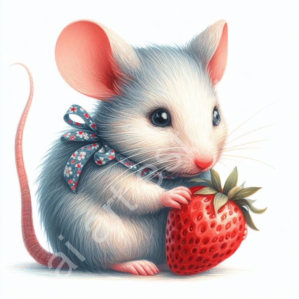 Cute Mouse and Strawberry 10 High-quality Jpgs Clipart , Digital ...