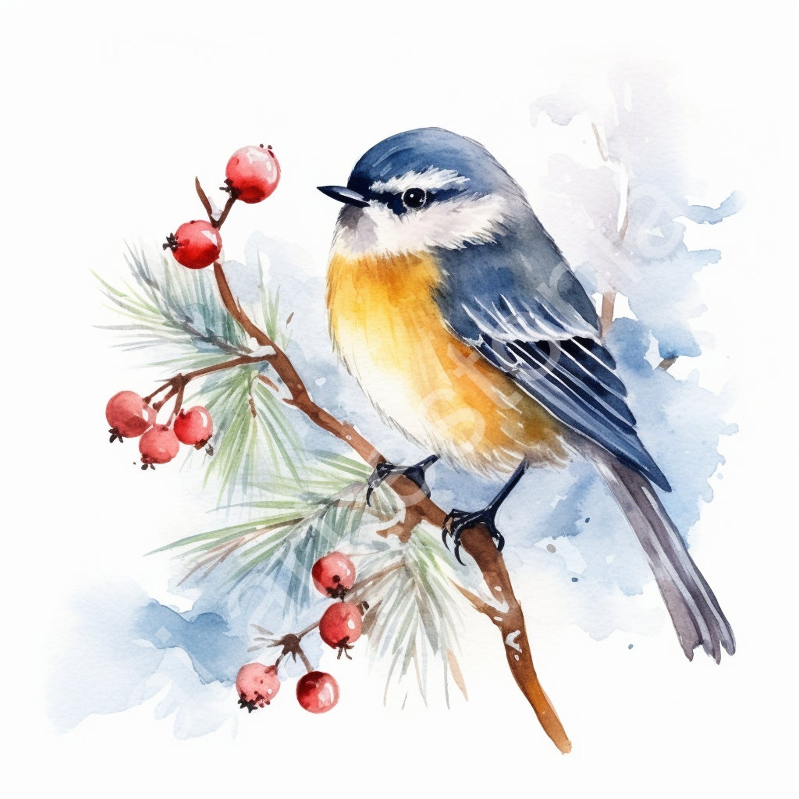 Watercolor Birds in Snow - 10 High-quality JPG Clipart Images , Winter ...