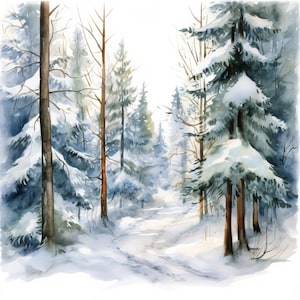 Watercolor Winter Snow Pine Trees 10 High-quality Jpgs Clipart ...