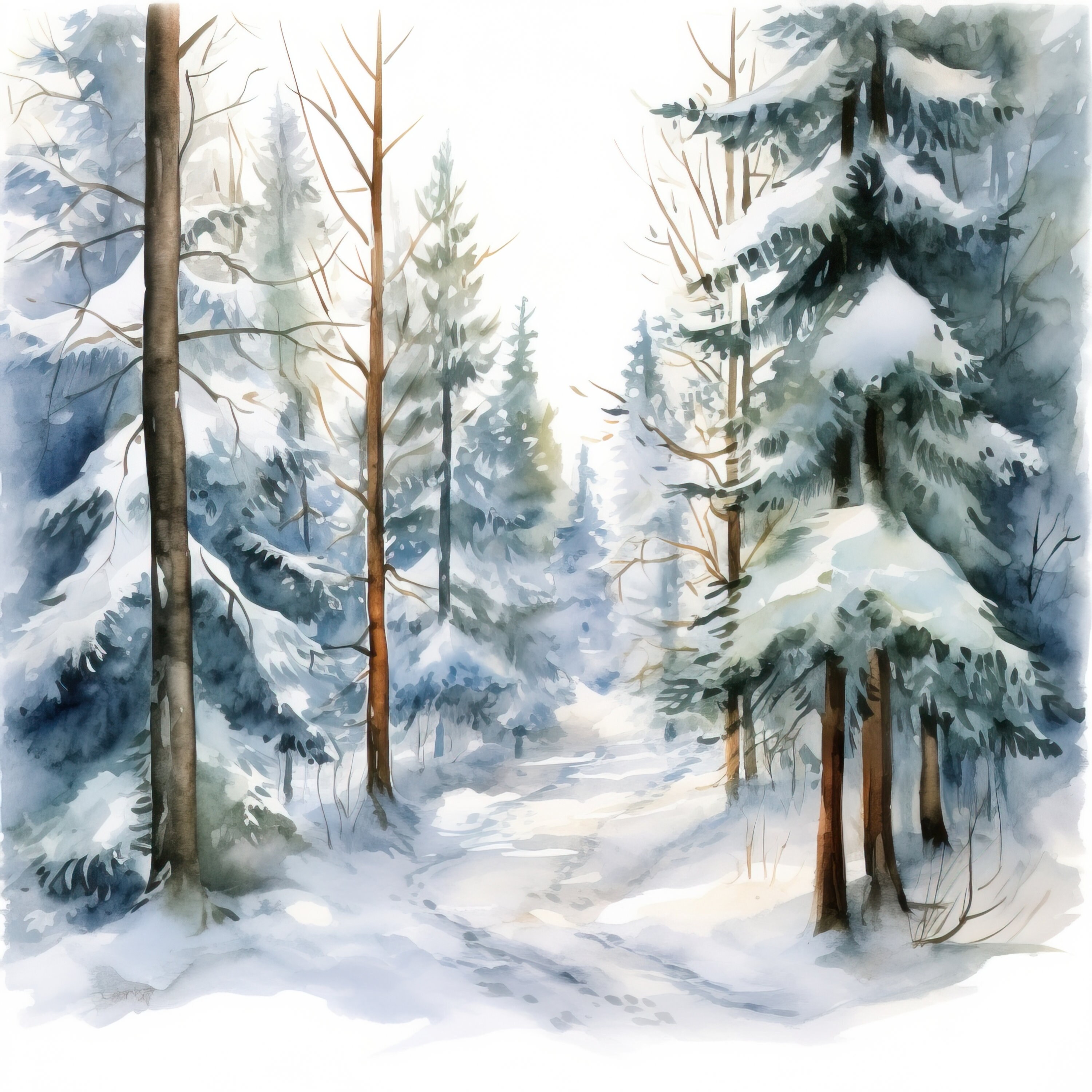 Watercolor Winter Snow Pine Trees 10 High-quality Jpgs Clipart ...