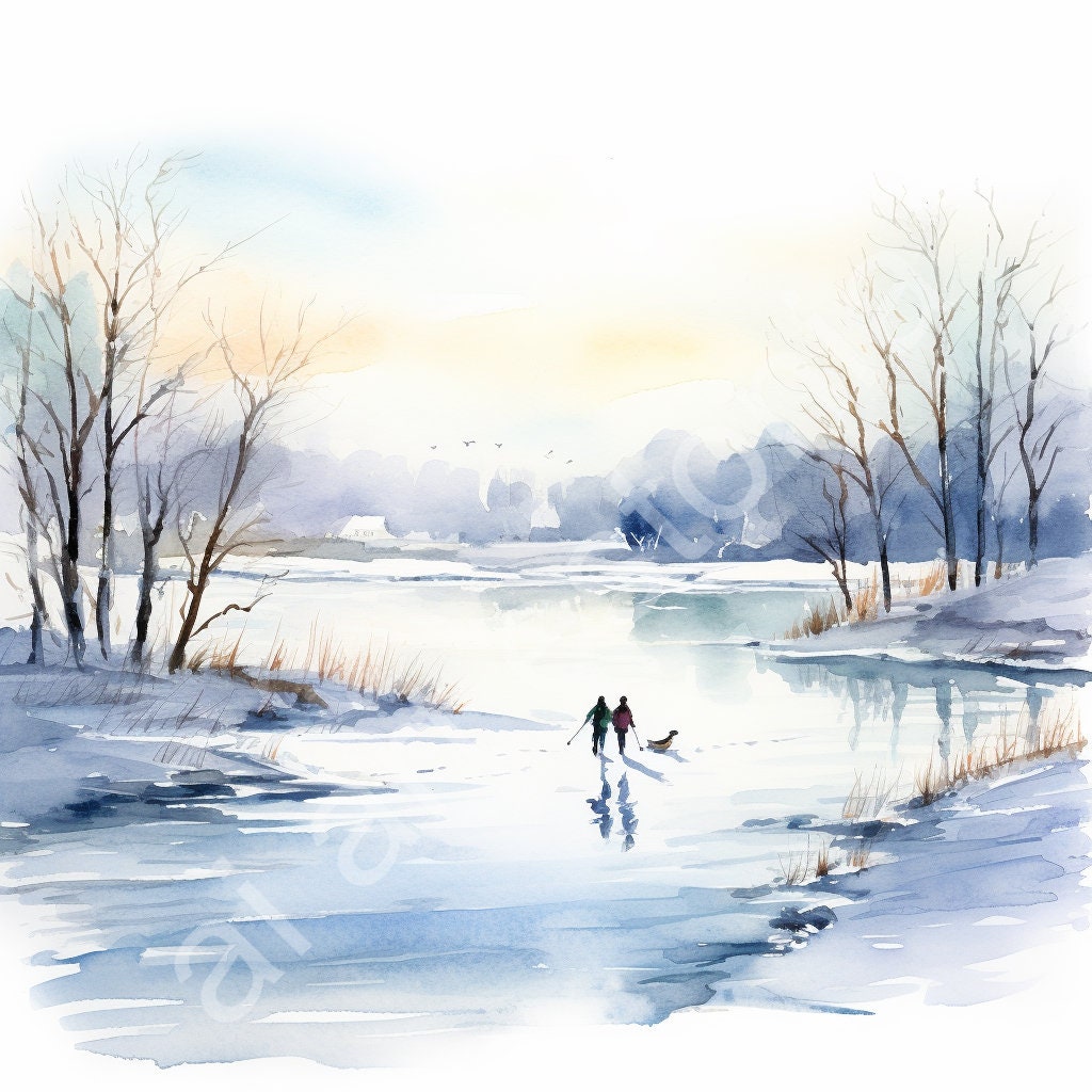 Watercolor Frozen Pond 10 High-quality Jpgs Clipart , Digital Planners ...