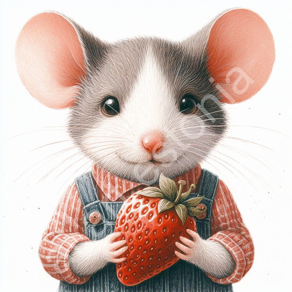 Cute Mouse and Strawberry 10 High-quality Jpgs Clipart , Digital ...
