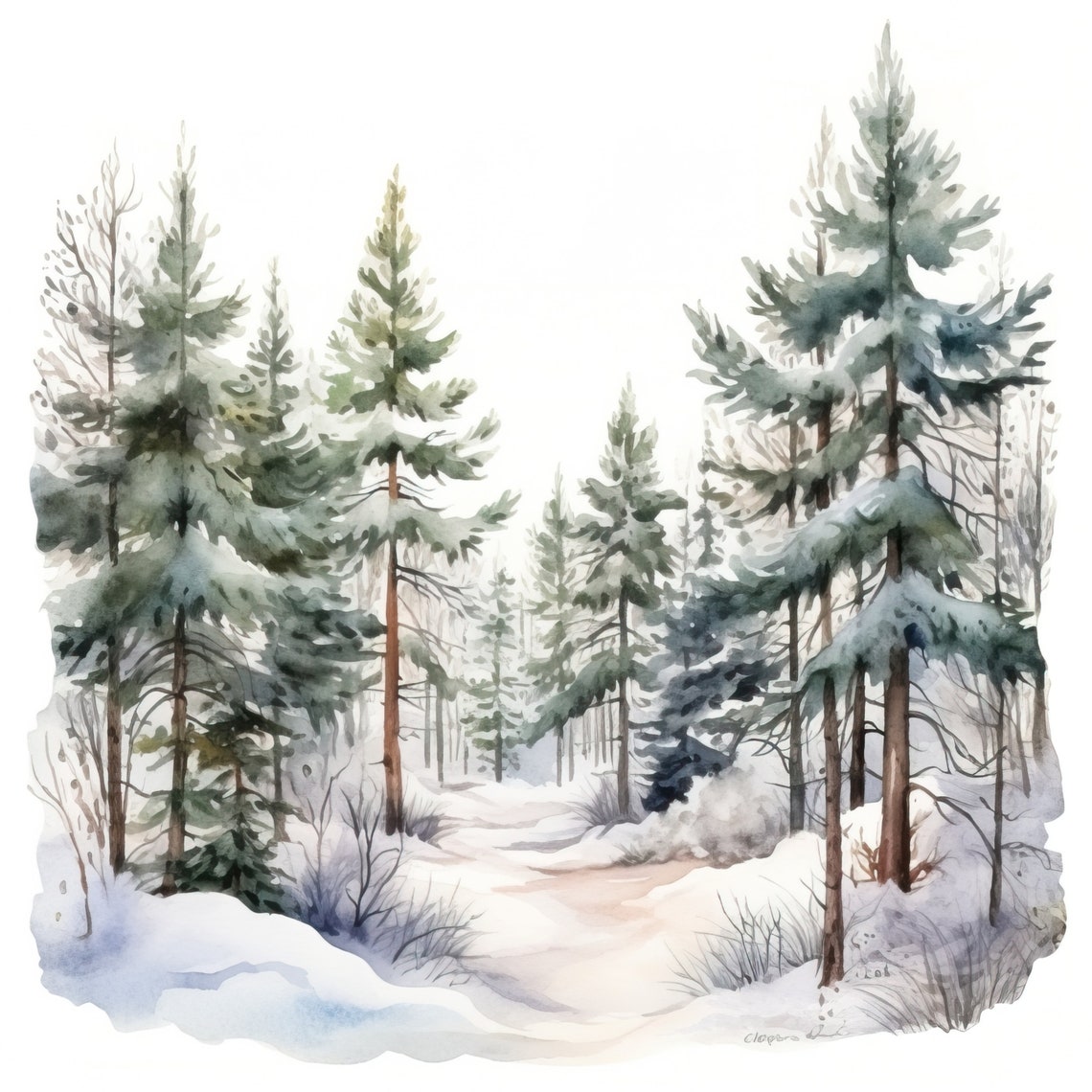 Watercolor Winter Snow Pine Trees 10 High-quality Jpgs Clipart ...