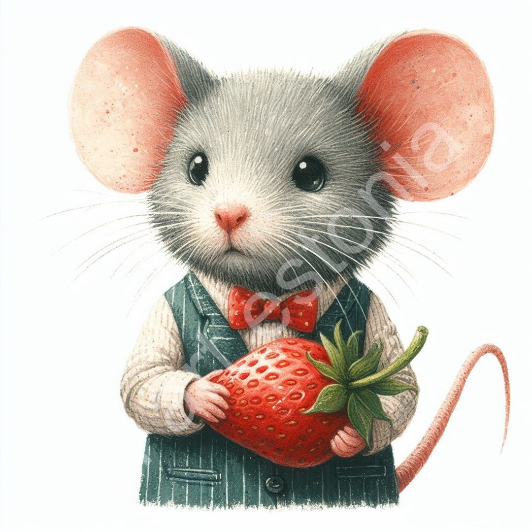 Cute Mouse and Strawberry 10 High-quality Jpgs Clipart , Digital ...