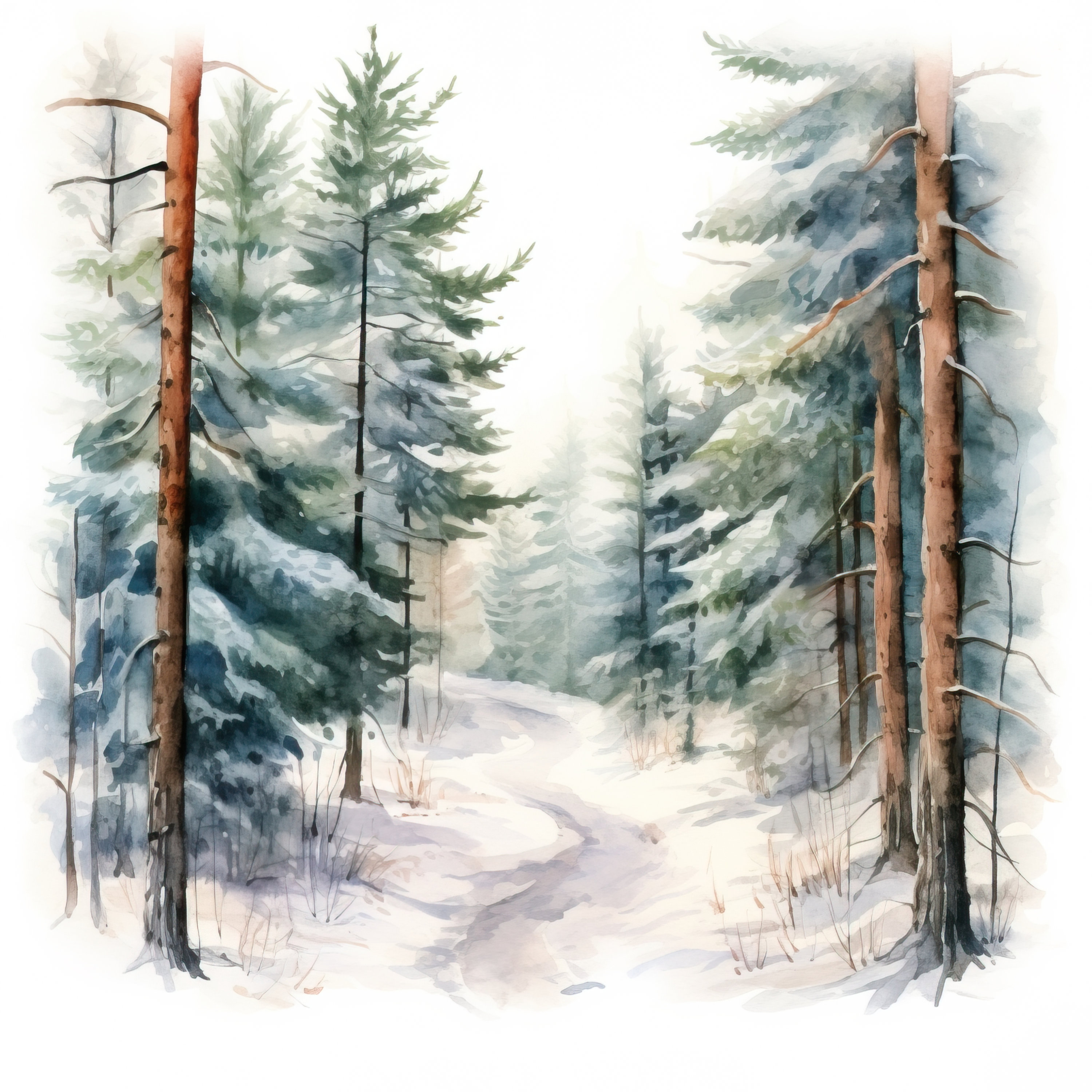 Watercolor Winter Snow Pine Trees 10 High-quality Jpgs Clipart ...