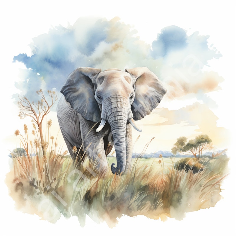 Watercolor Elephant - Etsy