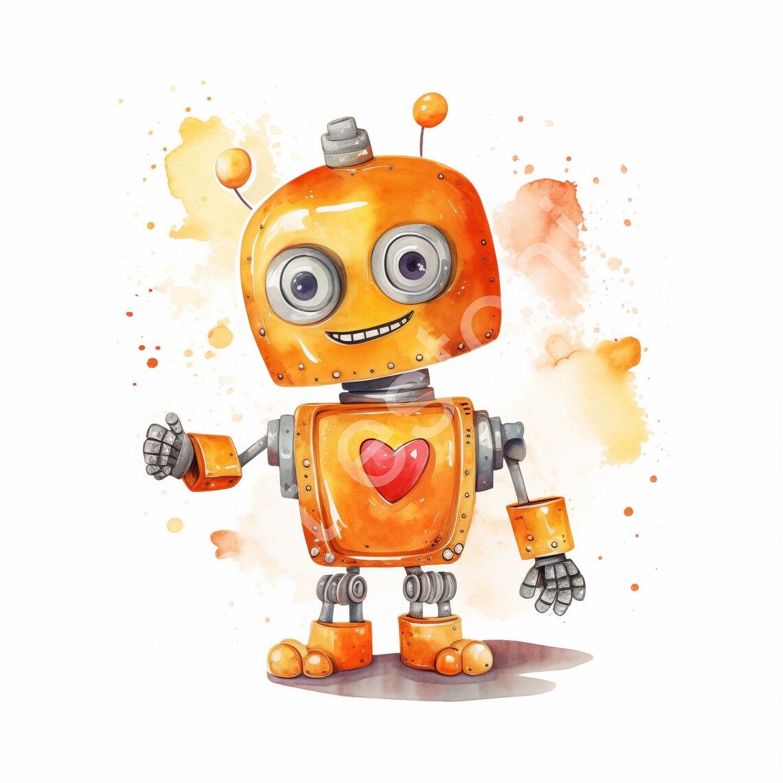 Watercolor Cute Robot 10 High-quality Jpgs Clipart 300dpi , Digital ...