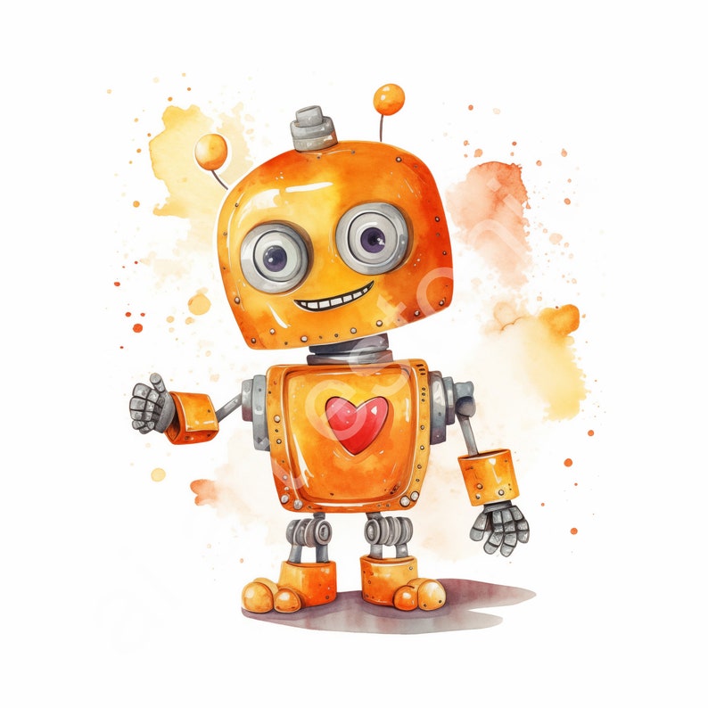 Watercolor Cute Robot 10 High-quality Jpgs Clipart 300dpi , Digital ...