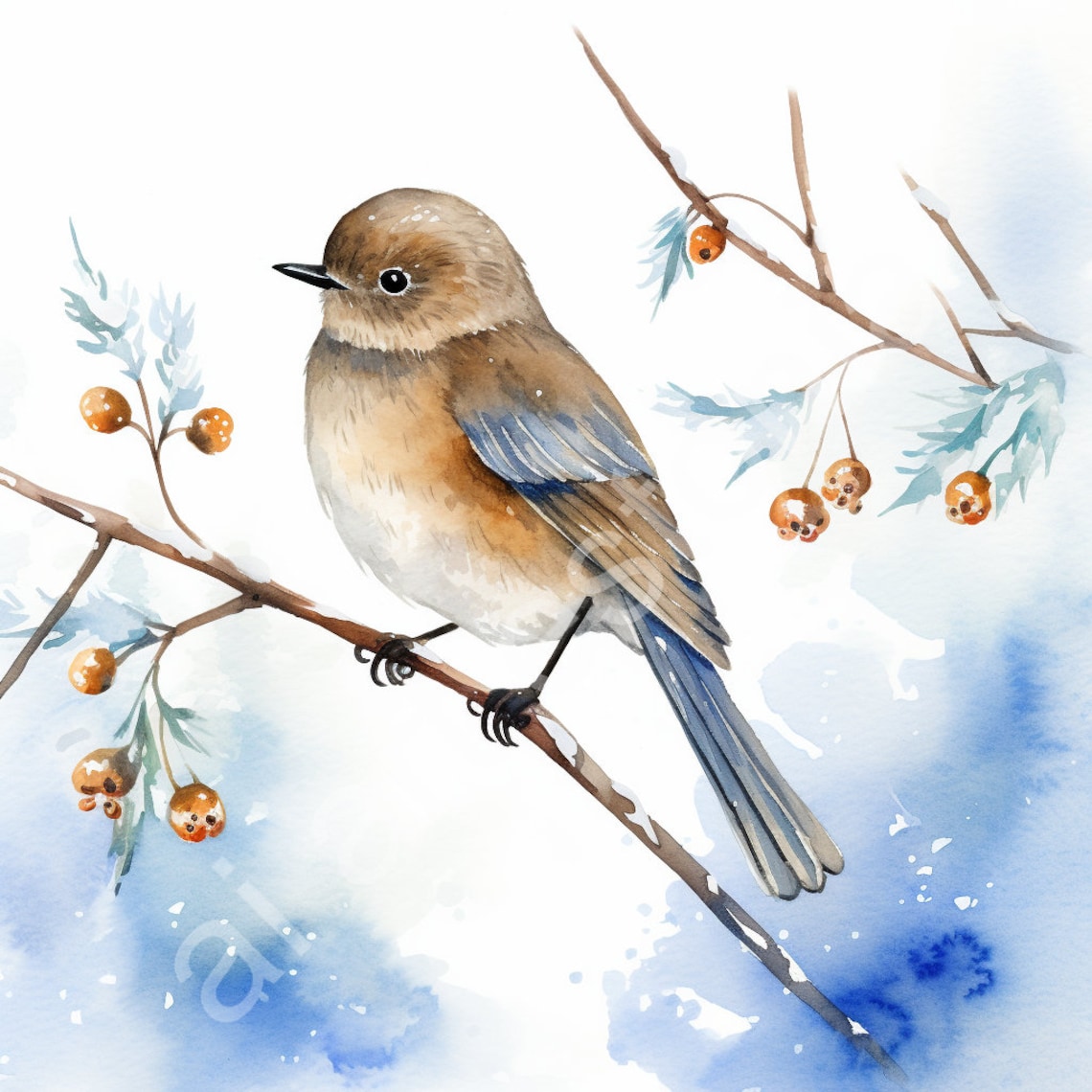 Watercolor Birds in Snow 10 High-quality JPG Clipart Images , Winter ...