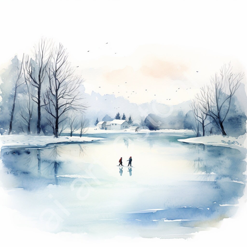 Watercolor Frozen Pond 10 High-quality Jpgs Clipart , Digital Planners ...