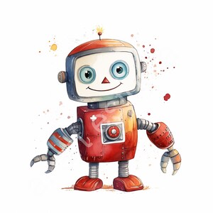 Watercolor Cute Robot 10 High-quality Jpgs Clipart 300dpi , Digital ...