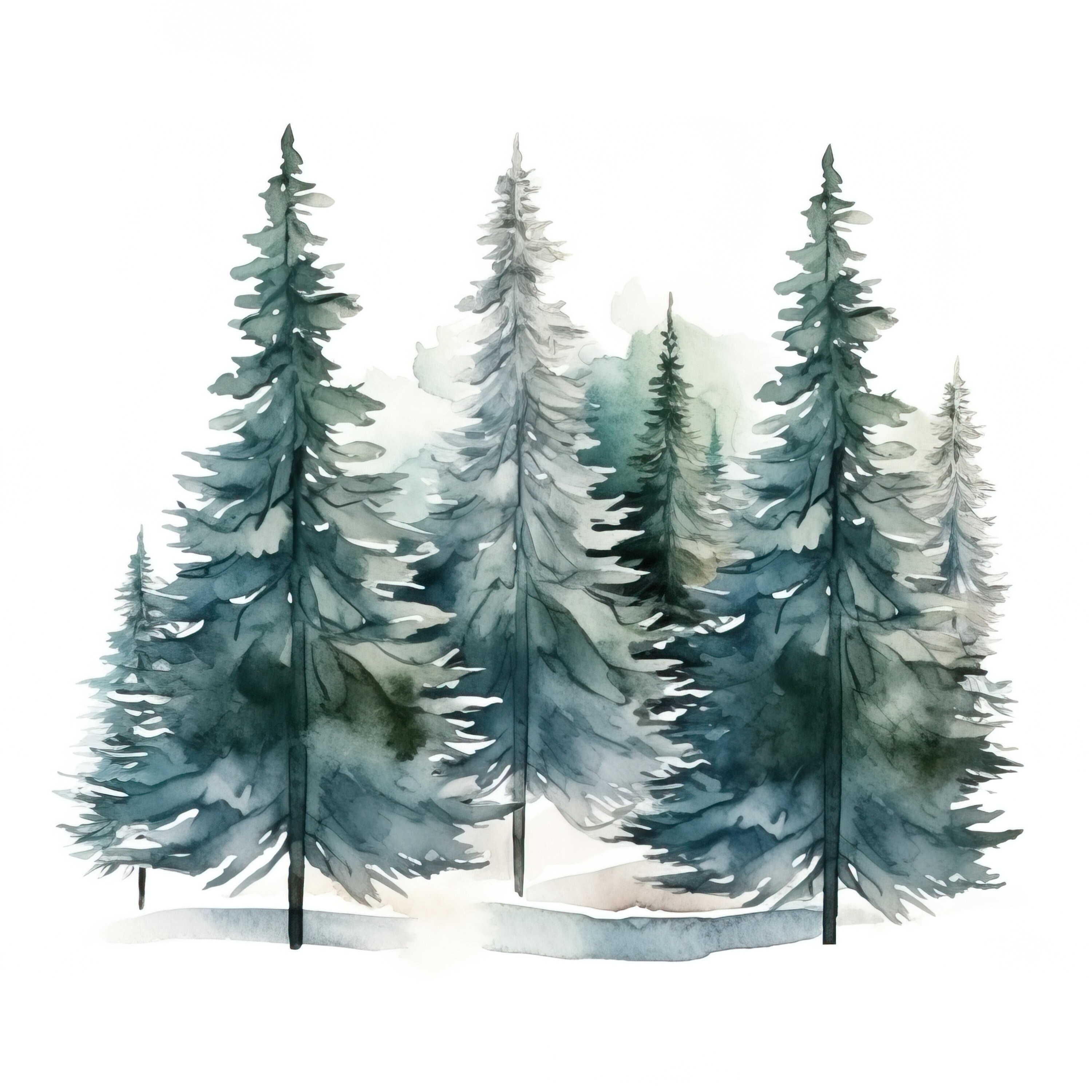 Watercolor Winter Snow Pine Trees 10 High-quality Jpgs Clipart ...