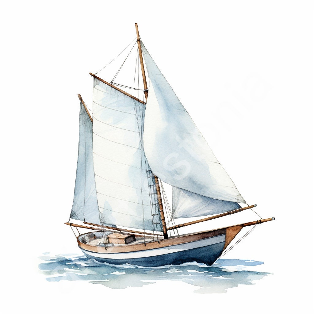 Watercolor Sailboat 10 High-quality Jpgs, Digital Planners, Paper ...