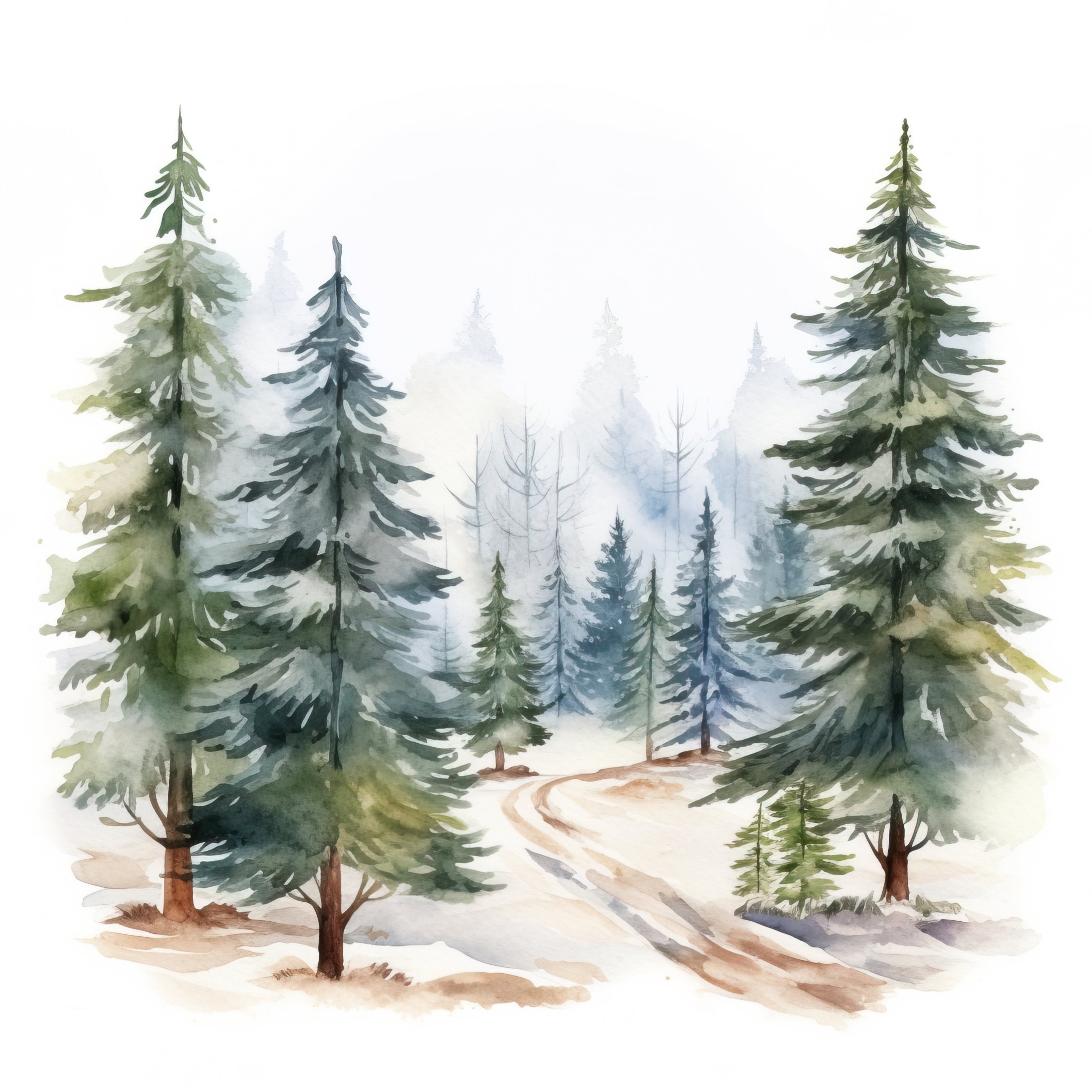 Watercolor Winter Snow Pine Trees 10 High-quality Jpgs Clipart ...