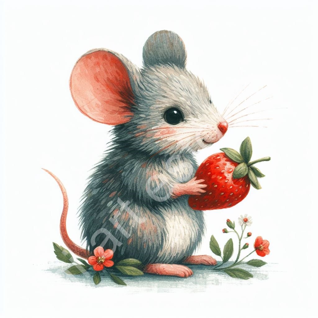 Cute Mouse and Strawberry 10 High-quality Jpgs Clipart , Digital ...