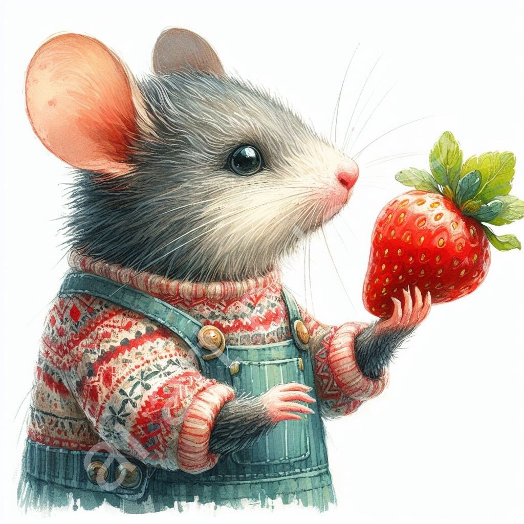 Cute Mouse and Strawberry 10 High-quality Jpgs Clipart , Digital ...