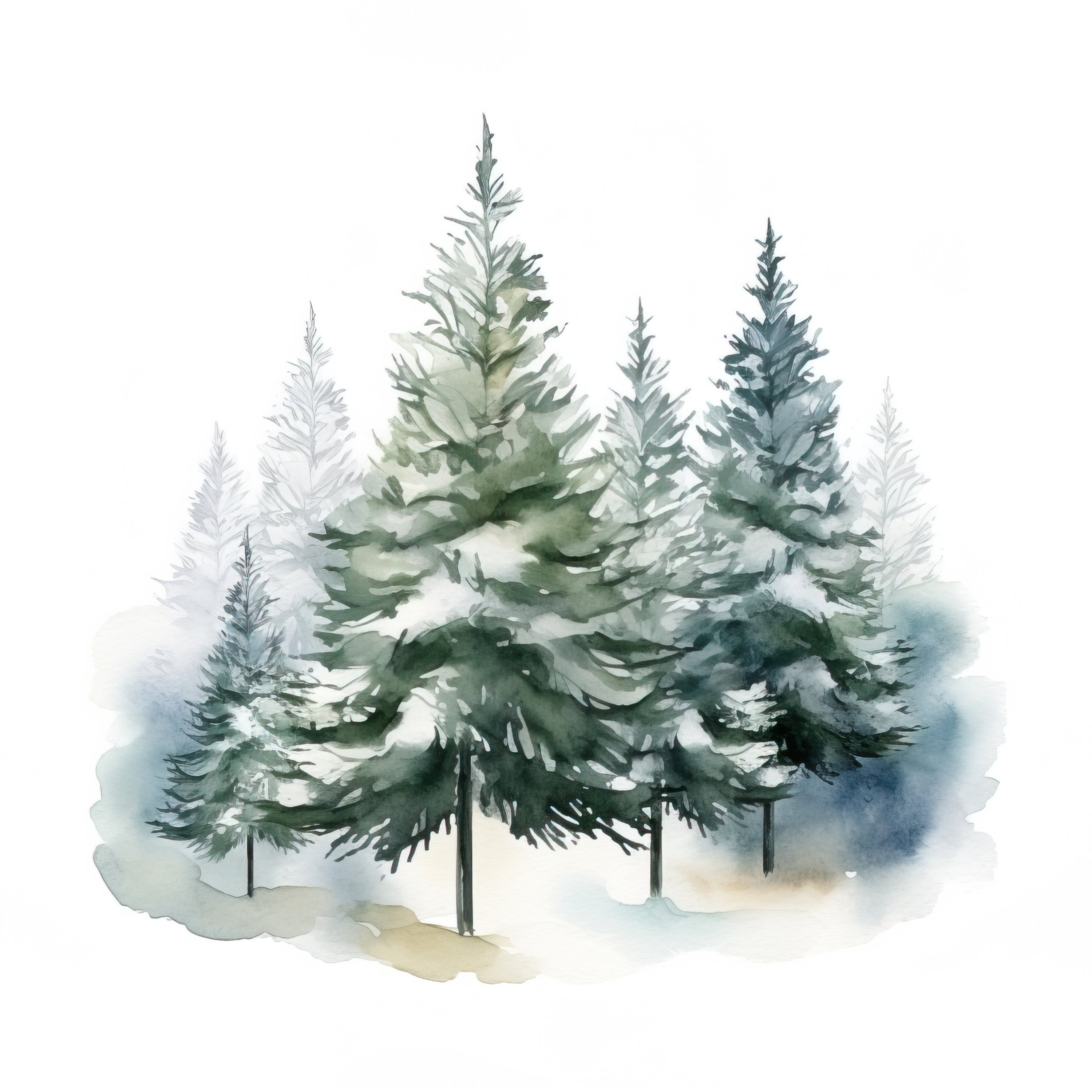 Watercolor Winter Snow Pine Trees 10 High-quality Jpgs Clipart ...