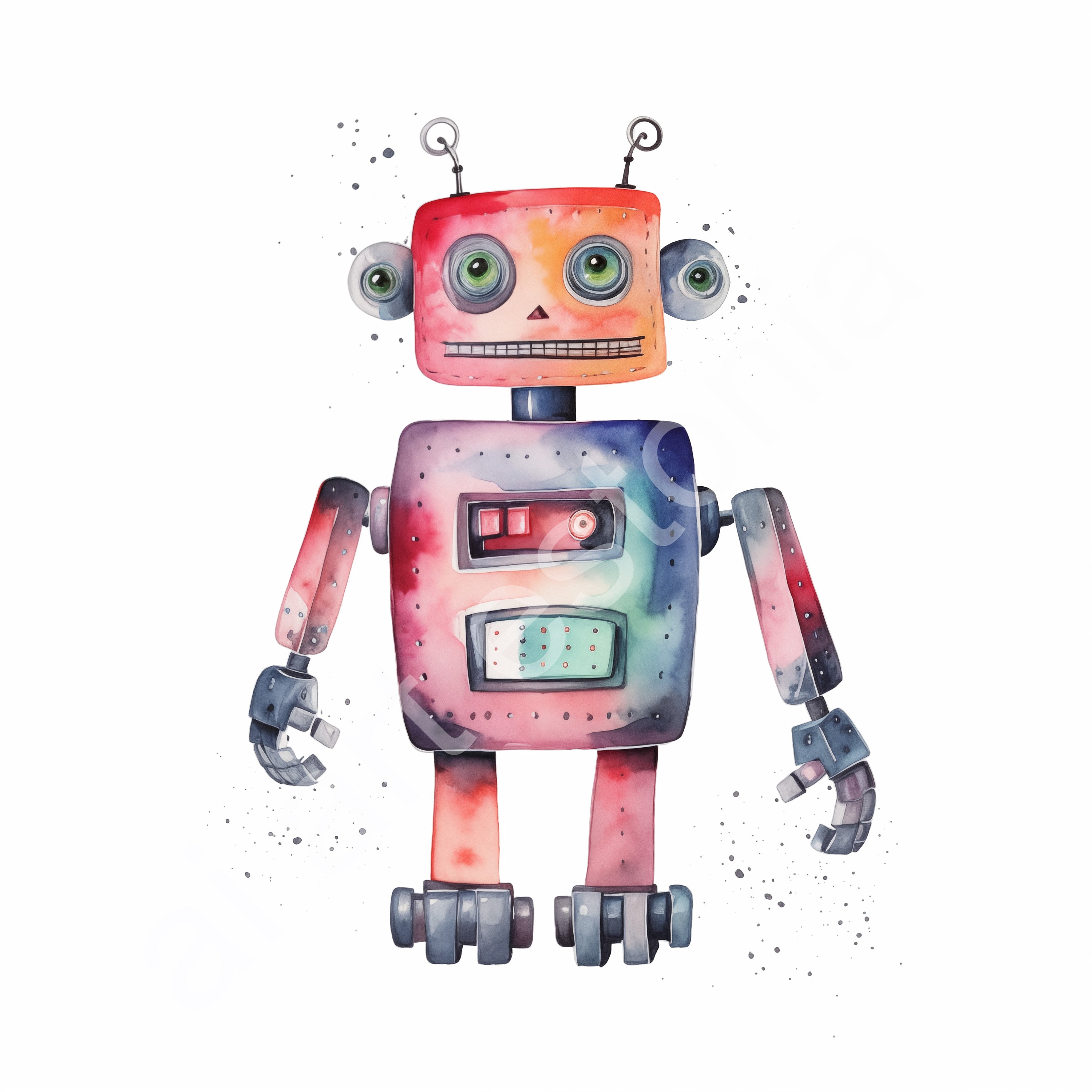 Watercolor Cute Robot 10 High-quality Jpgs Clipart 300dpi , Digital ...