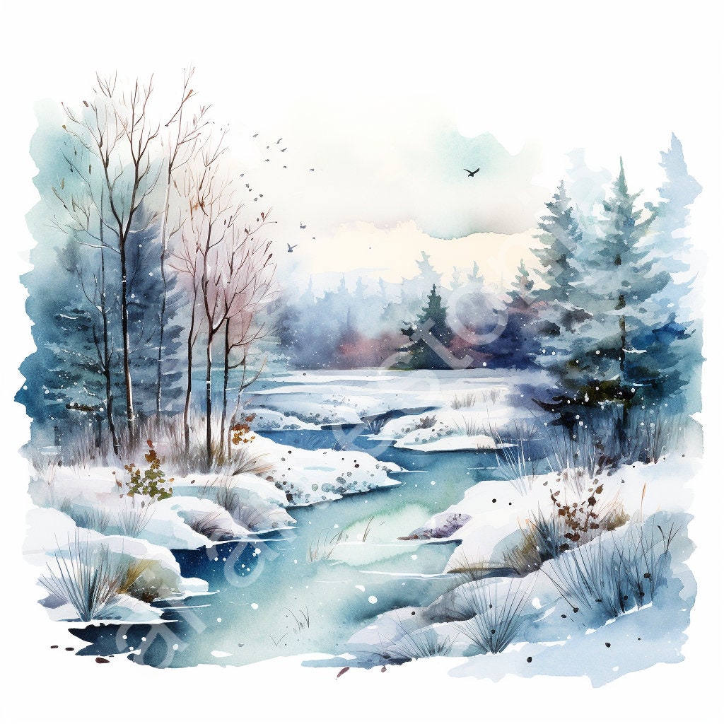 Watercolor Winter Wonderland 10 High-quality Jpgs Clipart , Digital ...
