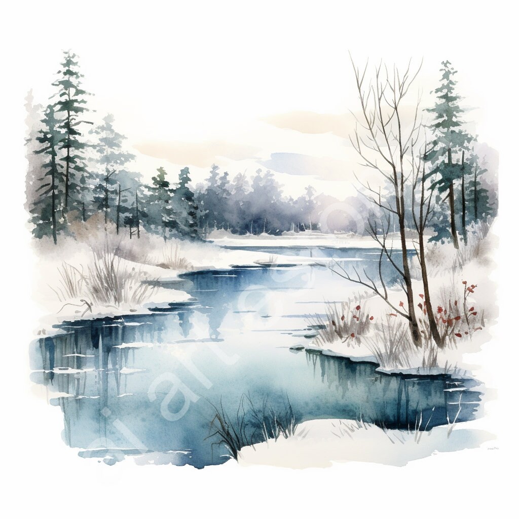Watercolor Frozen Pond 10 High-quality Jpgs Clipart , Digital Planners ...