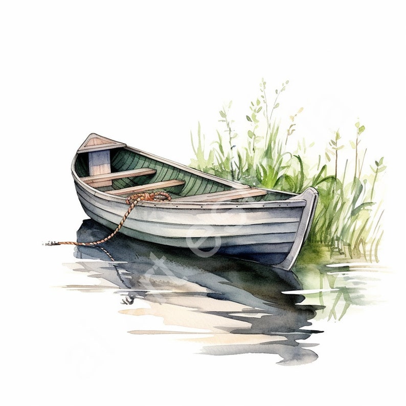 Watercolor Rowboat 10 High-quality Jpgs, Digital Planners, Paper Crafts ...