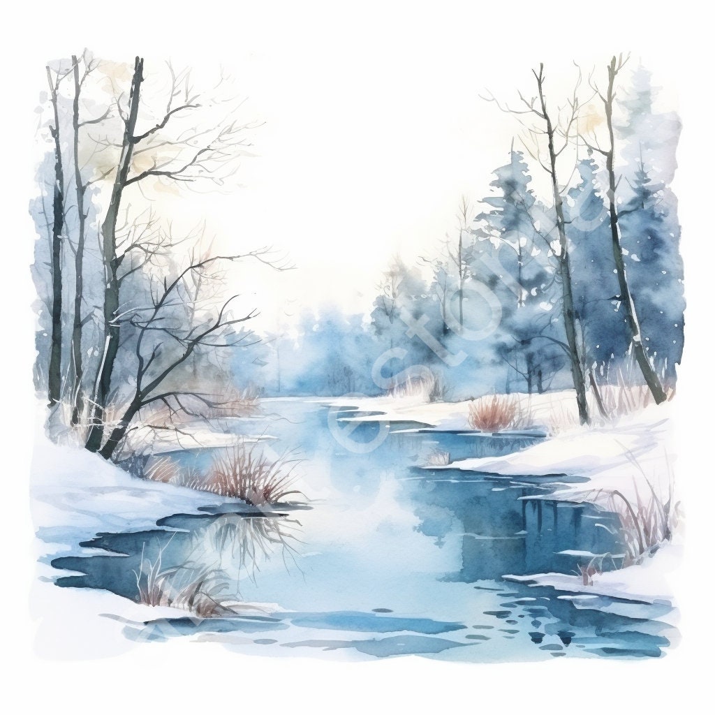 Watercolor Frozen Pond 10 High-quality Jpgs Clipart , Digital Planners ...