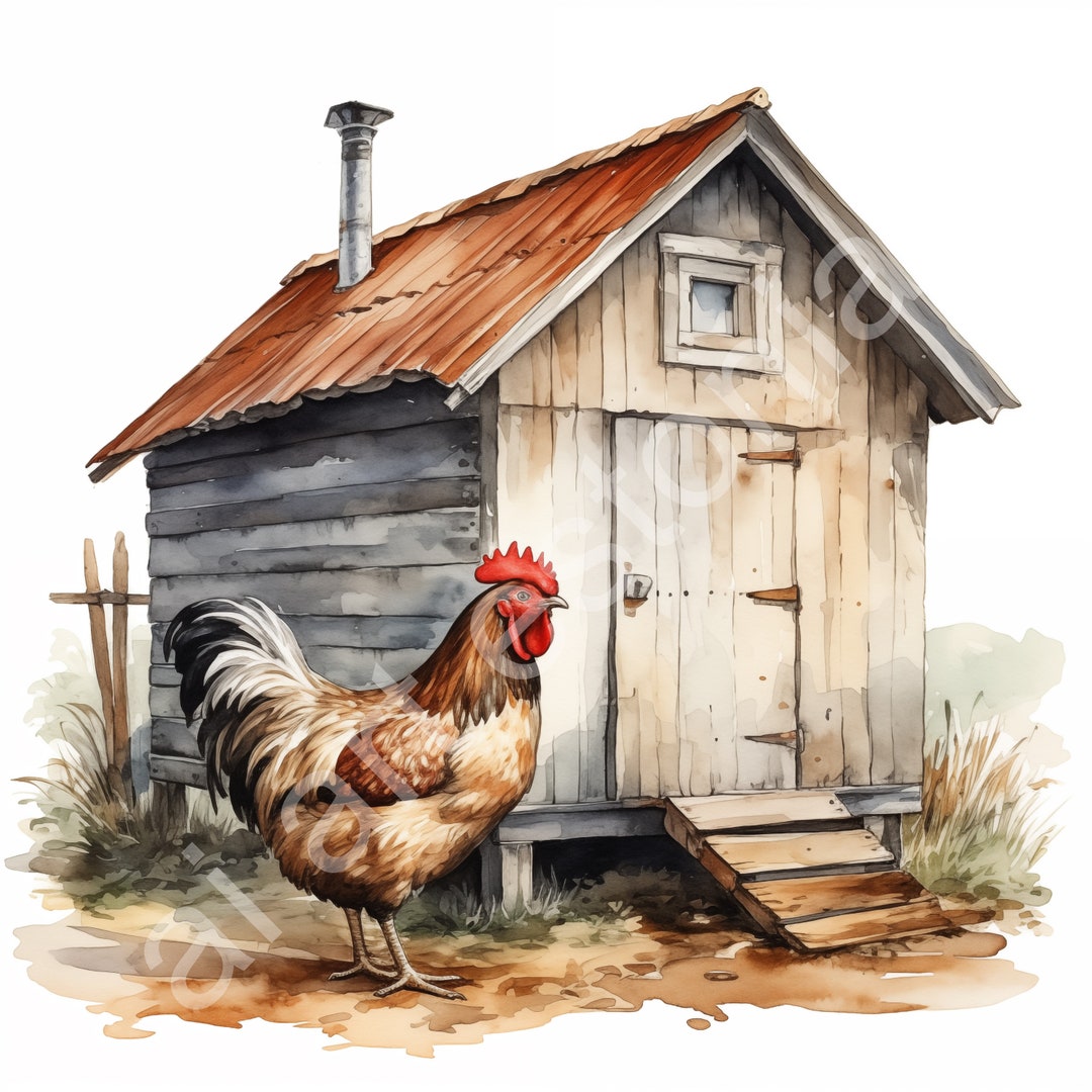 Watercolor Chicken Coop 10 High-quality Jpgs Clipart 300dpi , Digital ...