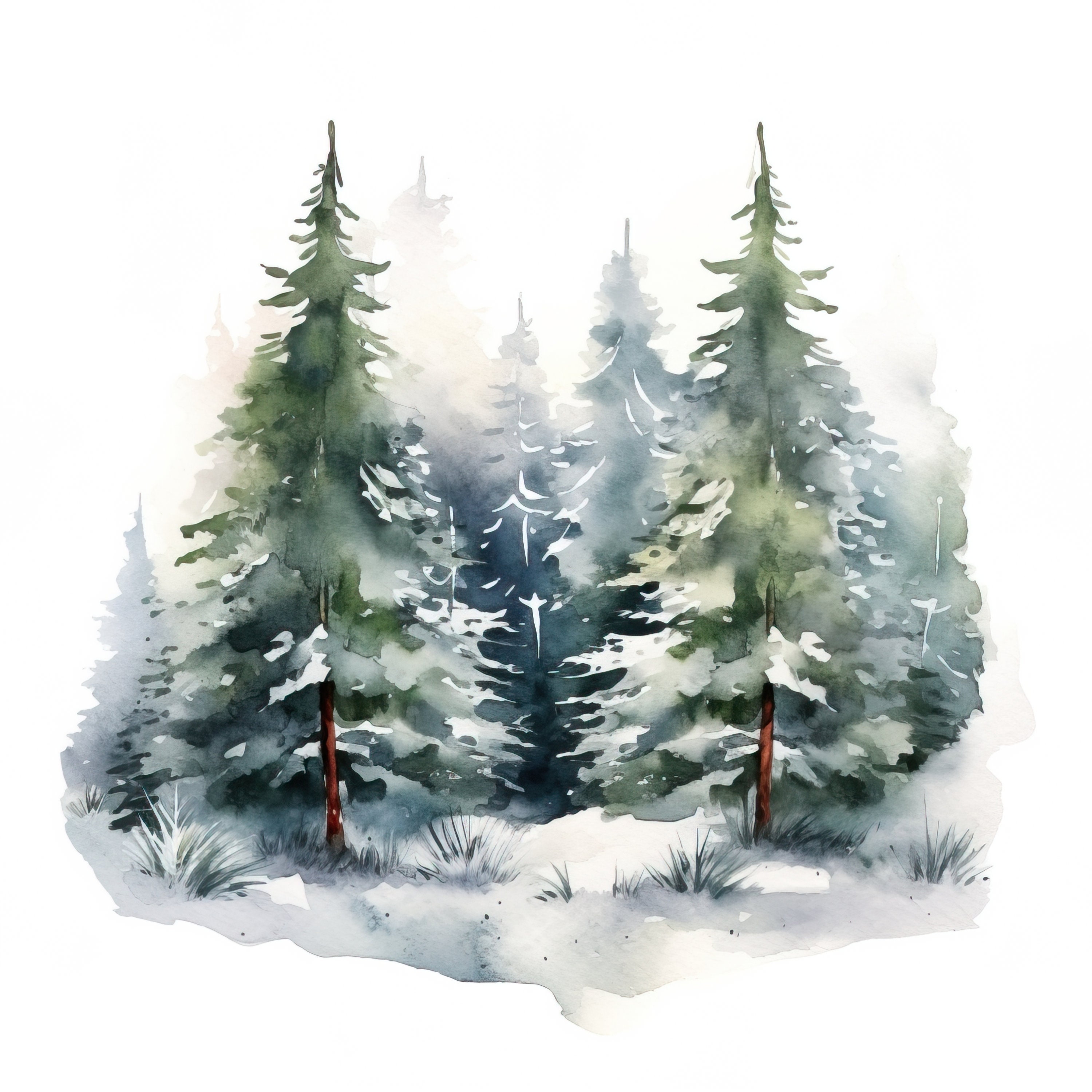 Watercolor Winter Snow Pine Trees 10 High-quality Jpgs Clipart ...