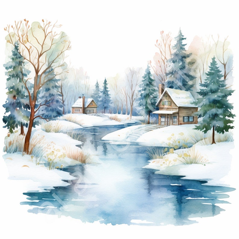 Watercolor Winter Wonderland 10 High-quality Jpgs Clipart , Digital ...
