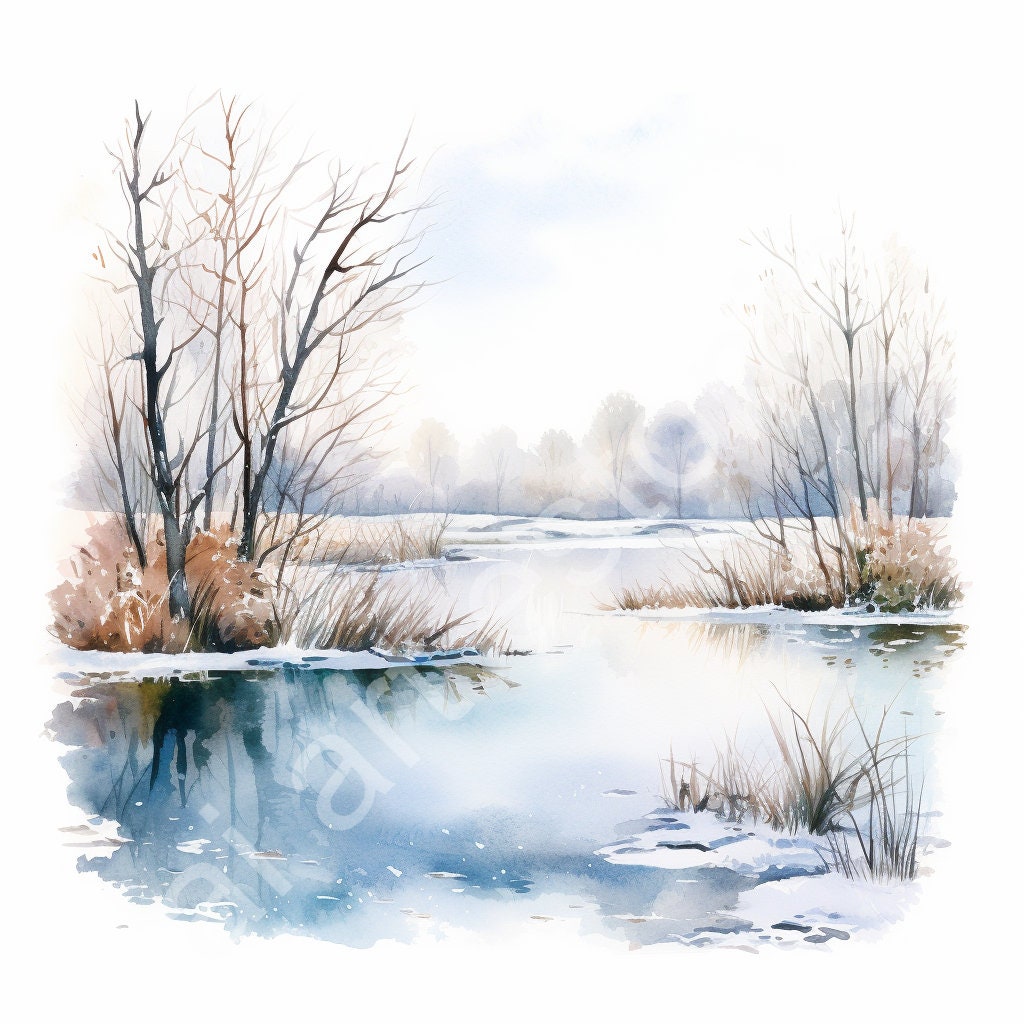 Watercolor Frozen Pond 10 High-quality Jpgs Clipart , Digital Planners ...