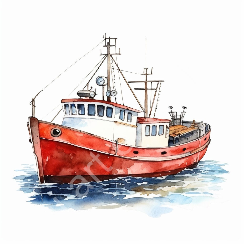 Watercolor Fishing Trawle 10 High-quality Jpgs, Digital Planners, Paper ...