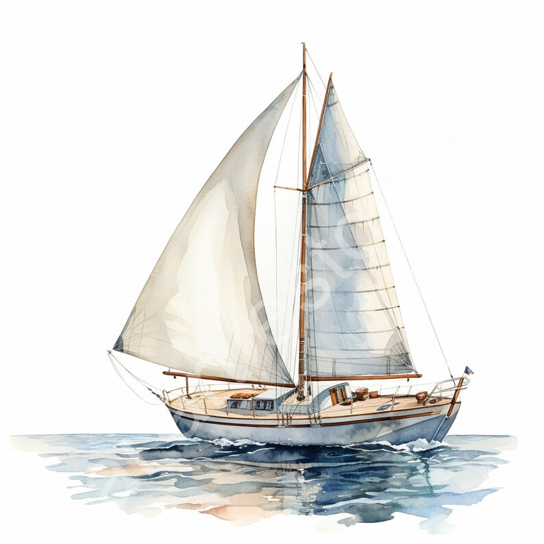 Watercolor Sailboat 10 High-quality Jpgs, Digital Planners, Paper ...