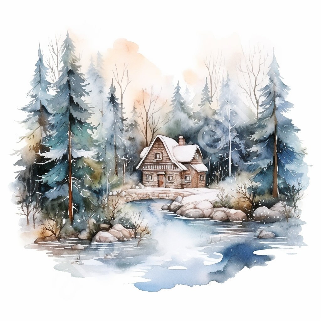 Watercolor Winter Wonderland 10 High-quality Jpgs Clipart , Digital ...