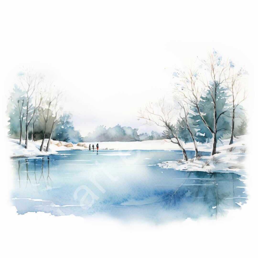Watercolor Frozen Pond 10 High-quality Jpgs Clipart , Digital Planners ...