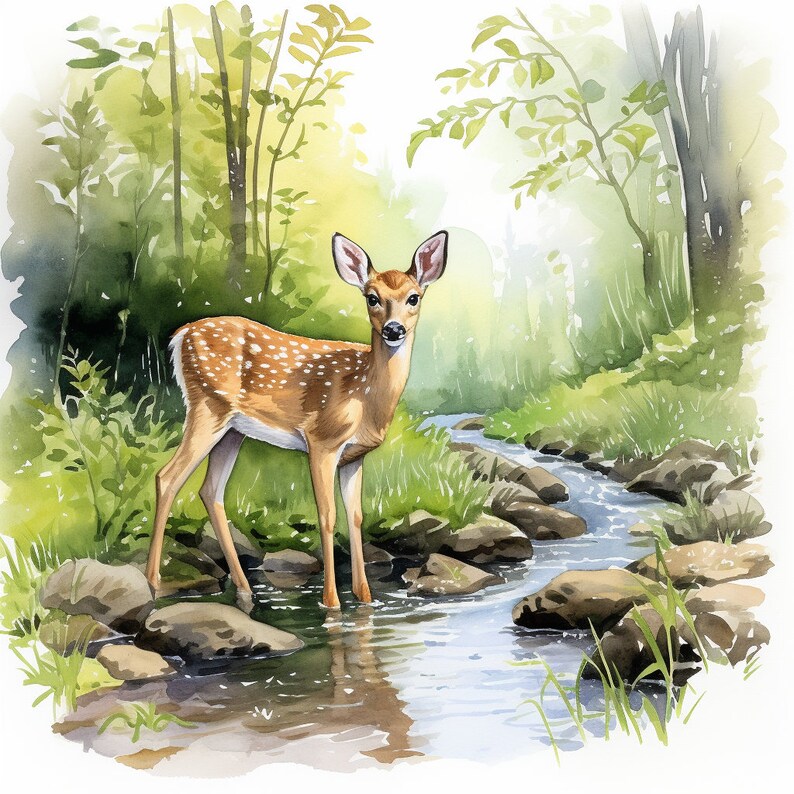 Watercolor Fawn Clipart - 21 High Quality Jpgs , Digital Download ...