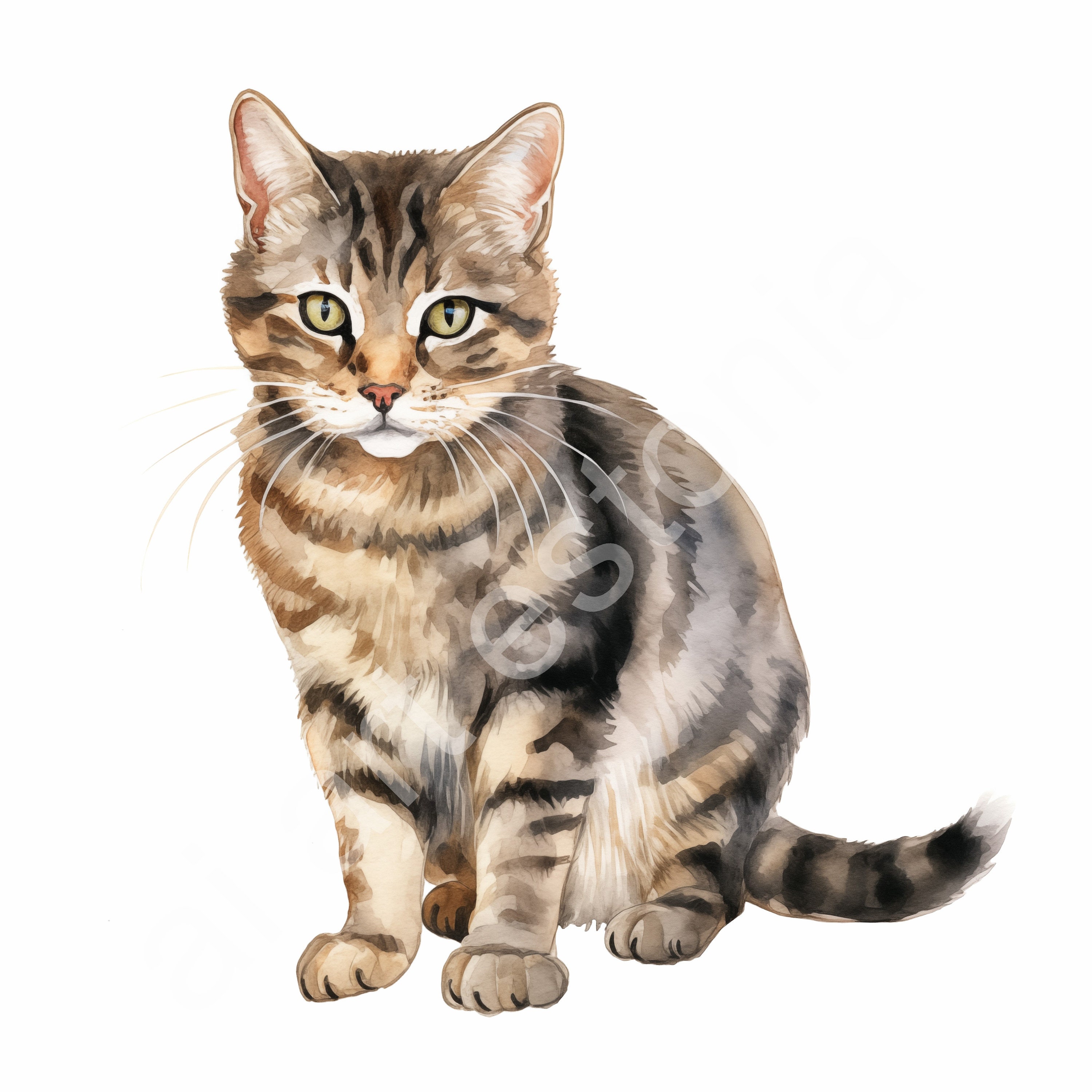 Watercolor Tabby Cat 10 High-quality Jpgs Clipart 300dpi , Digital ...