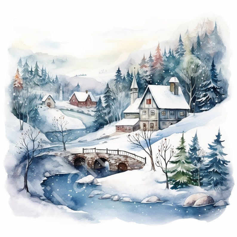 Watercolor Winter Wonderland 10 High-quality Jpgs Clipart , Digital ...